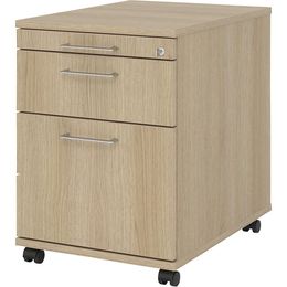 eurokraft pro Rollcontainer, 1 Utensilienschub, 1 Materialschub, 1 H&auml;ngeregistratur, Tiefe 580 mm, Eiche