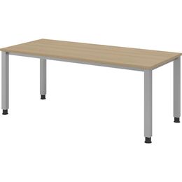 eurokraft pro Schreibtisch, 4-Fu&szlig;-Gestell, Breite 1800 mm, alusilber / Eiche