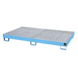 eurokraft pro Regal-Bodenwanne, 240 l Auffangvolumen, LxBxH 2150 x 1300 x 225 mm, mit Gitterrost, blau lackiert