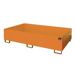 eurokraft pro Regal-Bodenwanne, 1000 l Auffangvolumen, LxBxH 2150 x 1300 x 505 mm, ohne Gitterrost, orange lackiert