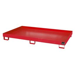 eurokraft pro Regal-Bodenwanne, 240 l Auffangvolumen, LxBxH 2150 x 1300 x 225 mm, ohne Gitterrost, rot lackiert