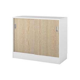 Schrank Chicago mit Schiebet&uuml;ren, HxBxT 948 x 1215 x 400 mm, wei&szlig; geb&uuml;rstet / Eiche kaiserkraft