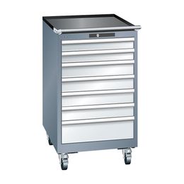 LISTA Schubladenschrank, Stahlblech, HxB 990 x 564 mm, 7 Schubladen, fahrbar, grau metallic / lichtgrau