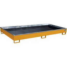 eurokraft pro Regal-Bodenwanne mit PE-Einsatz, 240 l Auffangvolumen, LxBxH 2665 x 1315 x 210 mm, orange, ab 3 Stk