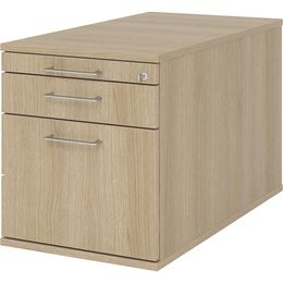 eurokraft pro Rollcontainer, 1 Utensilienschub, 1 Materialschub, 1 H&auml;ngeregistratur, Tiefe 800 mm, Eiche