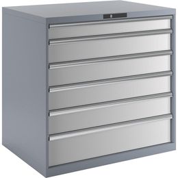 LISTA Schubladenschrank, Stahlblech, HxB 1000 x 1023 mm, 6 Schubladen, Tragkraft 200 kg, grau metallic / lichtgrau