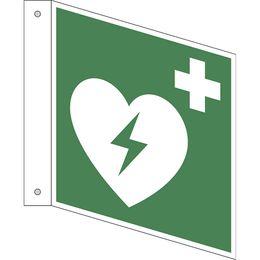Rettungszeichen, Automatisierter externer Defibrillator, VE 10 Stk, Aluminium, Fahnenschild, 150 x 150 mm kaiserkraft