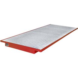eurokraft pro Regal-Einhängewanne, mit verzinktem Gitterrost, LxB 3250 x 1250 mm, rot lackiert