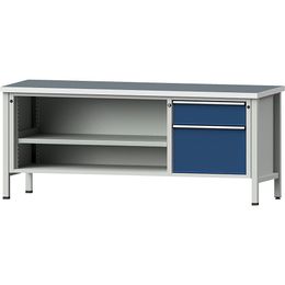 ANKE Werkbank, Gestellbauweise Serie V, 1 Schublade 180 mm, 1 Schublade 360 mm, Universalplatte, Vollauszug