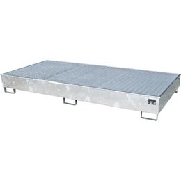 eurokraft pro Regal-Bodenwanne mit PE-Einsatz, mit Rost, 540 l, LxBxH 2665 x 1315 x 305 mm, verzinkt, ab 3 Stk
