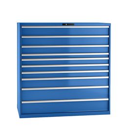 LISTA Schubladenschrank, Stahlblech, HxB 1450 x 1431 mm, 10 Schubladen, Tragkraft 200 kg, enzianblau