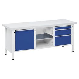 ANKE Werkbank, Gestellbauweise Serie V, 1 T&uuml;r 540 mm, 3 Schubladen, Universalplatte, Vollauszug