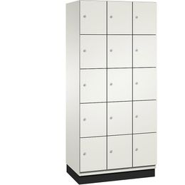 C+P 5er-Schlie&szlig;fachschrank Cambio, 3 Abteile, reinwei&szlig; / wei&szlig;, HPL-T&uuml;r, B 900 mm, 15 F&auml;cher