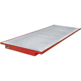 eurokraft pro Regal-Einhängewanne, mit verzinktem Gitterrost, LxB 3550 x 1250 mm, rot lackiert
