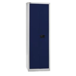 Bisley UNIVERSAL Flügeltürenschrank, HxBxT 1950 x 600 x 400 mm, 4 Fachböden, 5 Ordnerhöhen, lichtgrau / oxfordblau