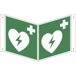 Rettungszeichen, Automatisierter externer Defibrillator, VE 10 Stk, Kunststoff, Nasenschild, 150 x 150 mm kaiserkraft