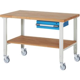 eurokraft pro Fahrbare Werkbank Serie 7000, 4 Lenkrollen, 1 Schublade, Ablageboden, Platten-BxT 1500 x 900 mm