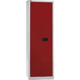 Bisley UNIVERSAL Flügeltürenschrank, HxBxT 1950 x 600 x 400 mm, 4 Fachböden, 5 Ordnerhöhen, lichtgrau / kardinalrot