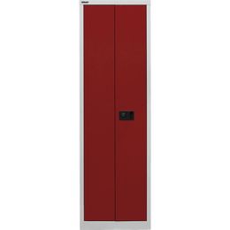 Bisley UNIVERSAL Fl&uuml;gelt&uuml;renschrank, HxBxT 1950 x 600 x 400 mm, 4 Fachb&ouml;den, 5 Ordnerh&ouml;hen, lichtgrau / kardinalrot