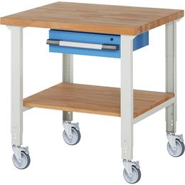eurokraft pro Fahrbare Werkbank Serie 7000, 4 Lenkrollen, 1 Schublade, Ablageboden, Platten-BxT 1000 x 900 mm