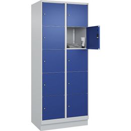 C+P 5er-Schlie&szlig;fachschrank Classic PLUS, 2 Abteile, lichtgrau / enzianblau, B 800 mm, 10 F&auml;cher, mit Bodensockel