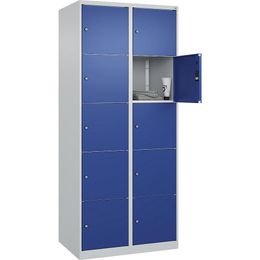 C+P 5er-Schlie&szlig;fachschrank Classic PLUS, 2 Abteile, lichtgrau / enzianblau, B 800 mm, 10 F&auml;cher, mit Bodengleitern