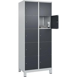 C+P 5er-Schlie&szlig;fachschrank Classic PLUS, 2 Abteile, lichtgrau / grau, B 800 mm, 10 F&auml;cher, mit F&uuml;&szlig;en