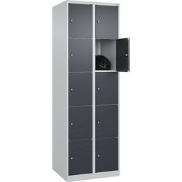 C+P 5er-Schlie&szlig;fachschrank Classic PLUS, 2 Abteile, lichtgrau / grau, B 600 mm, 10 F&auml;cher, mit Bodengleitern