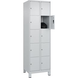 C+P 5er-Schlie&szlig;fachschrank Classic PLUS, 2 Abteile, lichtgrau, B 600 mm, 10 F&auml;cher, mit F&uuml;&szlig;en