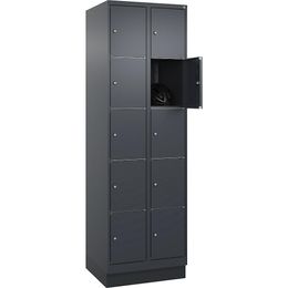 C+P 5er-Schlie&szlig;fachschrank Classic PLUS, 2 Abteile, grau, B 600 mm, 10 F&auml;cher, mit Bodensockel