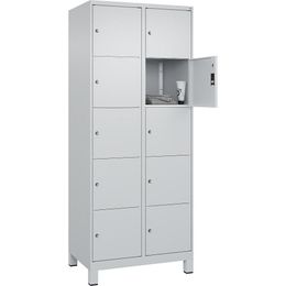 C+P 5er-Schlie&szlig;fachschrank Classic PLUS, 2 Abteile, lichtgrau, B 800 mm, 10 F&auml;cher, mit F&uuml;&szlig;en