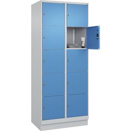 C+P 5er-Schlie&szlig;fachschrank Classic PLUS, 2 Abteile, lichtgrau / lichtblau, B 800 mm, 10 F&auml;cher, mit Bodensockel