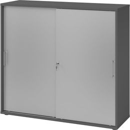 eurokraft pro Schiebetürenschrank, Höhe 1100 mm, 2 Fachböden, graphit / alusilber