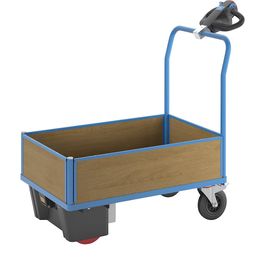 eurokraft pro Plattformwagen mit Elektroantrieb, 4 halbhohe MDF-Wände, LxBxH 1370 x 700 x 1300 mm