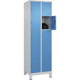 C+P 5er-Schlie&szlig;fachschrank Classic PLUS, 2 Abteile, lichtgrau / lichtblau, B 600 mm, 10 F&auml;cher, mit F&uuml;&szlig;en