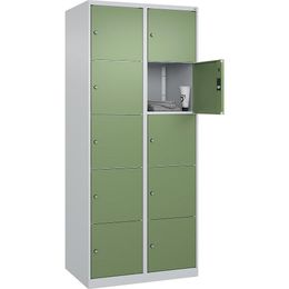 C+P 5er-Schlie&szlig;fachschrank Classic PLUS, 2 Abteile, lichtgrau / resedagr&uuml;n, B 800 mm, 10 F&auml;cher, mit Bodengleitern