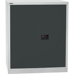 Bisley UNIVERSAL Fl&uuml;gelt&uuml;renschrank, HxBxT 1000 x 914 x 400 mm, 1 verzinkter Fachboden, 2 Ordnerh&ouml;hen, lichtgrau / anthrazit
