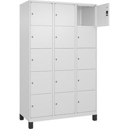 C+P 5er-Schließfachschrank Classic PLUS, 3 Abteile, verkehrsweiß, B 1200 mm, 15 Fächer, mit Füßen