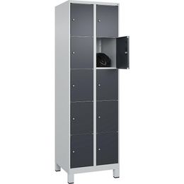 C+P 5er-Schlie&szlig;fachschrank Classic PLUS, 2 Abteile, lichtgrau / grau, B 600 mm, 10 F&auml;cher, mit F&uuml;&szlig;en