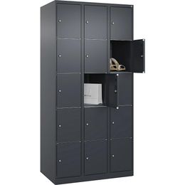 C+P 5er-Schließfachschrank Classic PLUS, 3 Abteile, grau, B 900 mm, 15 Fächer, mit Bodengleitern