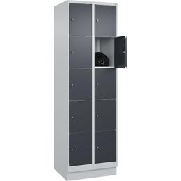 C+P 5er-Schlie&szlig;fachschrank Classic PLUS, 2 Abteile, lichtgrau / grau, B 600 mm, 10 F&auml;cher, mit Bodensockel