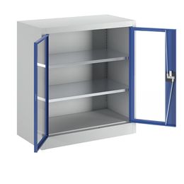 Mauser Sichtfenster-Fl&uuml;gelt&uuml;rschrank, mit 2 Fachb&ouml;den, HxBxT 1016 x 950 x 500 mm, lichtgrau/enzianblau