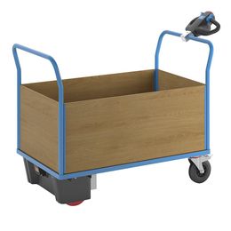 eurokraft pro Plattformwagen mit Elektroantrieb, 4 hohe MDF-Wände, LxBxH 1620 x 800 x 1300 mm