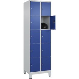 C+P 5er-Schlie&szlig;fachschrank Classic PLUS, 2 Abteile, lichtgrau / enzianblau, B 600 mm, 10 F&auml;cher, mit F&uuml;&szlig;en