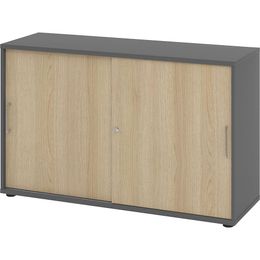 eurokraft pro Schiebetürenschrank, Höhe 748 mm, 1 Fachboden, graphit / Eiche