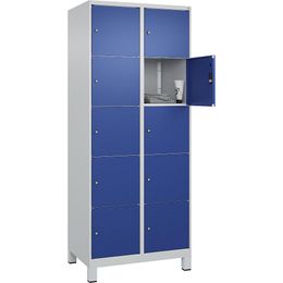 C+P 5er-Schlie&szlig;fachschrank Classic PLUS, 2 Abteile, lichtgrau / enzianblau, B 800 mm, 10 F&auml;cher, mit F&uuml;&szlig;en