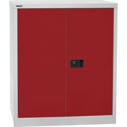 Bisley UNIVERSAL Fl&uuml;gelt&uuml;renschrank, HxBxT 1000 x 914 x 400 mm, 1 Fachboden, 2 Ordnerh&ouml;hen, lichtgrau / kardinalrot
