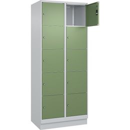 C+P 5er-Schlie&szlig;fachschrank Classic PLUS, 2 Abteile, lichtgrau / resedagr&uuml;n, B 800 mm, 10 F&auml;cher, mit Bodensockel