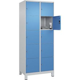 C+P 5er-Schlie&szlig;fachschrank Classic PLUS, 2 Abteile, lichtgrau / lichtblau, B 800 mm, 10 F&auml;cher, mit F&uuml;&szlig;en