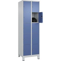C+P 5er-Schlie&szlig;fachschrank Classic PLUS, 2 Abteile, lichtgrau / fernblau, B 600 mm, 10 F&auml;cher, mit F&uuml;&szlig;en